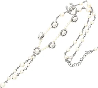 Chanel Faux Pearl and Rhinestone Station Necklace