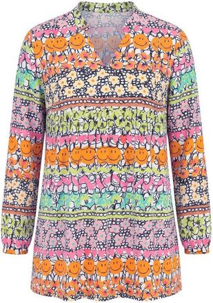 Angel Of Style Longbluse Bluse A-Linie Smiley/Blumen-Muster Langarm