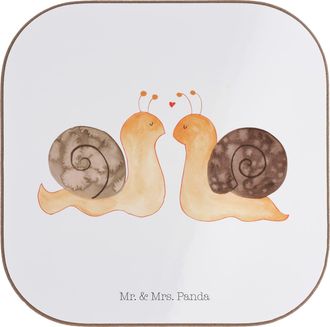 Mr. & Mrs. Panda Coaster Schnecken Liebe - Geschenk, Tischschoner, Zufrieden, Getränkeuntersetzer, Verliebt, Pärchen, Untersetzer für Gläser, Tasse, glücklich, Paar, g