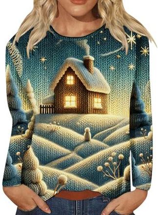 Generic Sweatshirt De Noël Femme, Manches Longues, Ugly Pull De Noël, Impression Bonhomme Neige, Survetement Noël 2024 Femme, San Capuche, Tee-Shirt Col en Ro