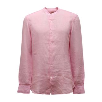 Mazzarelli Camicia Coreana Slim Linen Shirt - - Shirts - Herren - Rosa - XL