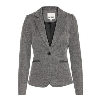 Ichi Eleganter Jacquard-Blazer Schwarz/Wei&szlig; Herringbone - - Jackets - Damen - Grau - L