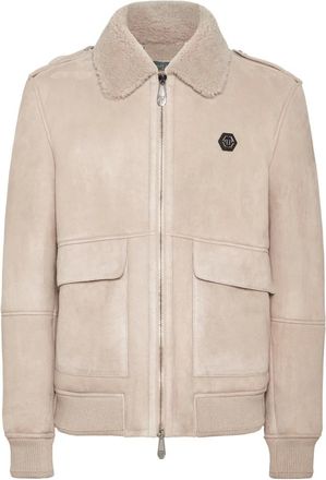 Philipp Plein Homme, Vestes, Beige, Taille: XL Shealing Leather Bomber