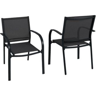 Costway Lot de 2 Chaises de Jardin Empilables en M&eacute;tal avec Assise et Dossier Respirants, pour Jardin, Piscine, 61 x 58 x 85 cm, Charge 150 kg
