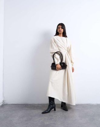 Topshop Robe mi-longue nou&eacute;e &agrave; ourlet asym&eacute;trique - Babeurre-Jaune