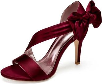 Generic Chaussures Femme Mariage Satin Talons Hauts Femmes Stiletto Bout Ouvert Sandales Mariée Dress Fête Talons 10.5Cm,Wine Red,37 EU