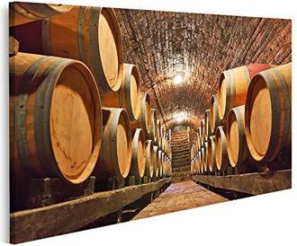 Islandburner Tableau sur toile Rang&eacute;es de f&ucirc;ts de ch&ecirc;ne dans une cave &agrave; vin souterraine Cadre Affiche Poster Murale Tableaux