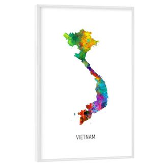 artboxONE Poster mit weißem Rahmen 60x40 cm Kartografie Vietnam Watercolor Map - Bild Vietnam Painting Vietnam