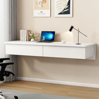 Generic Platzsparender Computertisch Wandtisch Schreibtisch Kleiner B&uuml;rotisch mit Schubladen,Arbeitsplatz for B&uuml;ro Wohnzimmer Schlafzimmer(White,140x40cm(55x1