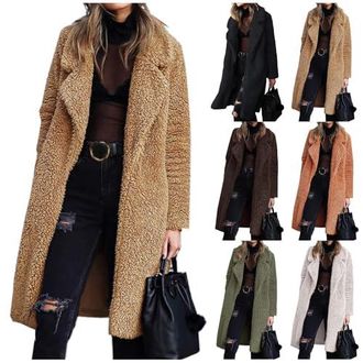 Generic Manteau en fausse fourrure &agrave; revers - Vestes longues - Cardigan long &agrave; lavant - Manteau en fausse fourrure chaude pour lhiver, Camel fonc&eacute;, 3XL