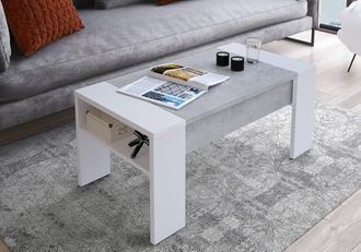 Dmora Couchtisch mit Beh&auml;lter, 100 x 50 x 45 cm, Wei&szlig; und Zementfarbe