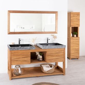 Wanda Collection Meuble double en teck massif Cosy 160cm + 2 vasques noir