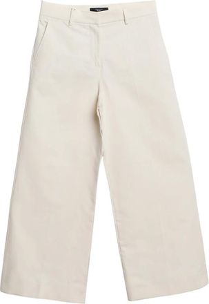 Max Mara Femme, Pantalons, Beige, Taille: 36 FR Pantalon Large en Toile de Coton et Lin