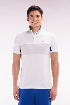 Eden Park Polo &Agrave; Manches Courtes Colorblock En Coton Blanc D&eacute;tails Gris Et Marine Coupe Droite