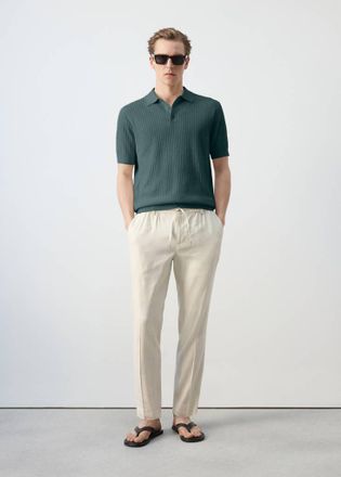 Mango Polo coton m&eacute;lang&eacute; maille c&ocirc;tel&eacute;e vert for&ecirc;t - Homme - XXL - MANGO MAN