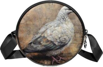 Generic Petit sac &agrave; bandouli&egrave;re rond pour femme, motif pigeon, vintage, avec fermeture &eacute;clair, bretelles r&eacute;glables, sac &agrave; main rond d&eacute;contract&eacute; pour femmes et