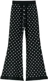 Generic QXDZSW Pantalon tricot&eacute; ample &agrave; pois pour femme Automne Hiver Pantalon &eacute;vas&eacute; d&eacute;contract&eacute; Pantalon de sport confortable, Noir, XL