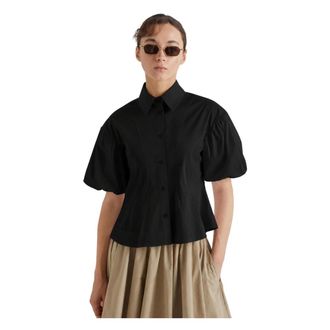 Meimeij Femme, Blouses et Chemises, Noir, Taille: 44 FR Chemise &agrave; Manches Ballon avec D&eacute;coupes Frontales