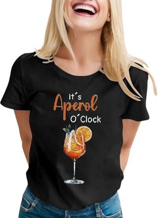 Generic T-shirt pour femme - Costume Aperol Spritz - Col rond - T-shirt d&eacute;t&eacute; amusant - Pour cocktail, f&ecirc;te, &eacute;v&eacute;nements - T-shirt l&eacute;ger - D&eacute;contract&eacute; - T-shirt