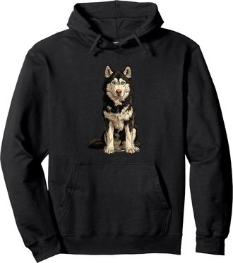 Whyitsme Design Schwarz-Wei&szlig;-Illustration Sibirischer Husky-Hund Pullover Hoodie