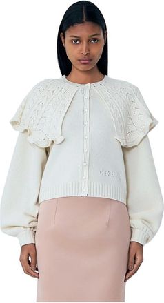Chlo&eacute; Femme, Pulls, Blanc, Taille: 40 FR Wool-And-Cashmere-Blend Cardigan