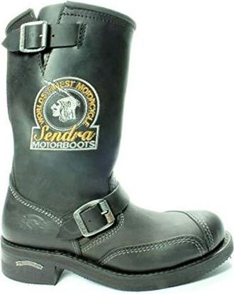 Sendra Boots 3565 Metal Noir Femmes Hommes Biker Bottes Casual Mode Moto Bottes Bouts Coqués Métal Anti Slip Semelle Fait Main Cuir Véritable Taille 42