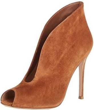 Generic Bottines &agrave; Talons Aiguilles en Daim pour Femme, Escarpins Classiques Confortables &agrave; Bout Ouvert, Bottines Courtes Chaussures de Soir&eacute;e Vintage Unies p