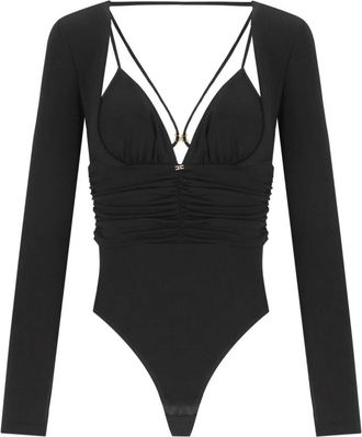 Elisabetta Franchi Femme, Tops, Noir, Taille: 40 FR Body en jersey crêpe avec drapé