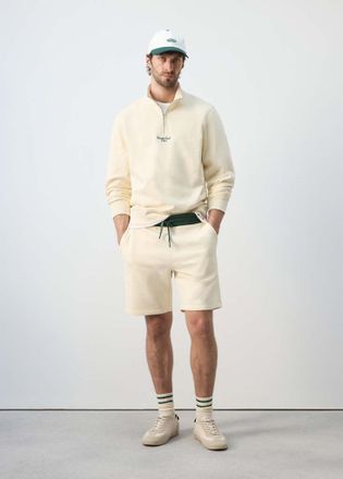 Mango Sweat-shirt coton col zipp&eacute; brod&eacute; vanille - Homme - XL - MANGO MAN