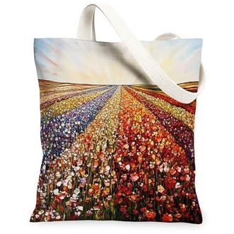 Generic Sac fourre-tout en toile de fleurs de gypsophile printanier pour le shopping, 33 x 38,1 cm, sac d&eacute;picerie r&eacute;utilisable pour femme, paysage naturel, pe