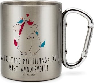 Mr. & Mrs. Panda Tasse Einhorn Mitteilung - Geschenk, Valentinstag, Edelstahl Trinkbecher, thermotasse, Isolierbecher, Spruch, Einhörner, Lustig, Unicorn, Becher, Ther