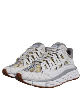 Versace Mens White Trigreca Barocco Print Low Top Sneakers Shoes Pu Pes Co