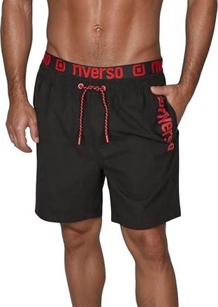 Riverso Short de Bain RIVBobby pour Homme - Short de Bain dété - Short de Plage - avec Cordon de Serrage - Imprimé - 100% Polyester - Noir - Vert - Orange - R