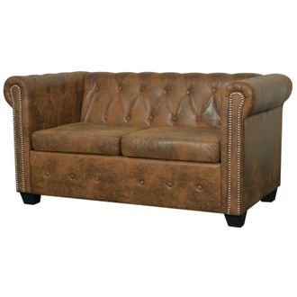 vidaXL Chesterfield-Sofa 2-Sitzer Kunstleder Braun - Vidaxl