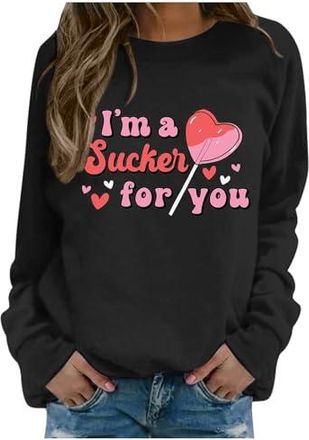 Generic Sweat &agrave; capuche d&eacute;contract&eacute; &agrave; col rond imprim&eacute; pour la Saint-Valentin 2026, Noir, S