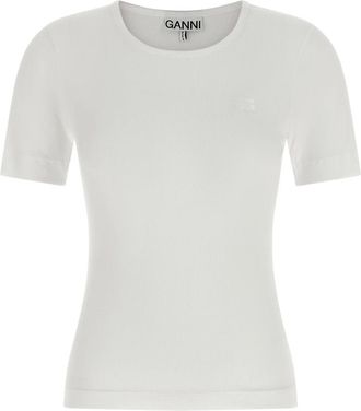 Ganni Femme, Tops, Blanc, Taille: 42 FR T-shirt c&ocirc;tel&eacute; en coton stretch