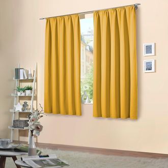 Heimtexland Vorhang Blickdicht Thermovorhang Verdunklungsvorhänge 2er Set Kräuselband Deko Gardine isolierend Kälte Wärme Sonne Schall Oeko-TEX Typ139 Gelb HxB 14