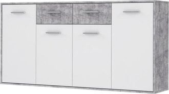 Les Tendances Les Tendances - pilvi Buffet bas 4 portes 4 tiroirs - Blanc et beton gris clair - l 162,3 x p 34,2 x h 88,1 cm