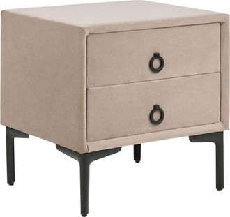 Beliani Nachttisch Samt beige Taupe 2 Schubladen Schwarze Metallbeine modern Sezanne