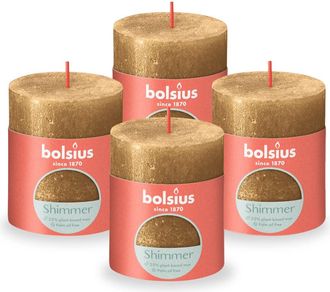 Bolsius Bolsius Rustikale Stumpenkerze - Shimmer Gold - 4 Stück - lange Brenndauer von 35 Stunden - Haushaltskerze - Innendekoration - geruchlos - inklusive n