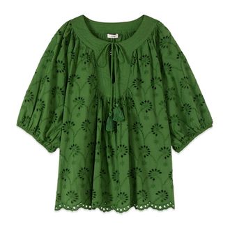 Oltre Blouse en broderie anglaise - Femme - Blouses et Chemises - Vert - Taille: 38/40 FR
