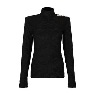 Balmain Femme, Pulls, Noir, Taille: 40 FR Haut &agrave; Manches Longues Motif Baroque