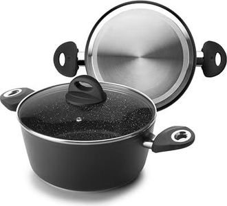 Ibili Kasserolle Natura mit Glasdeckel, 24 cm, Anti-Haft-Beschichtung im Steinstil, geeignet für Induktion