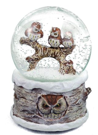 Roman Schneekugel mit Musik, 100 mm, Eulen im Winterschnee