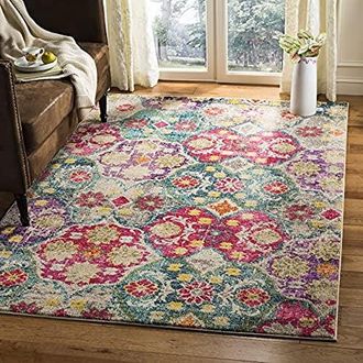Safavieh Boho Teppich für Wohnzimmer, Esszimmer, Schlafzimmer - Monaco Collection, Kurzer Flor, Grau und Fuchsia, 155 X 231 cm