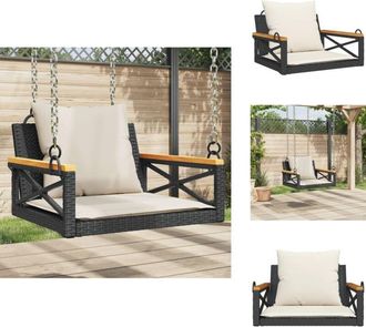 vidaXL Vidaxl - Balancelle avec coussins noir 63x62x40 cm r&eacute;sine tress&eacute;e - Balancelle Jardin - Banc De Jardin - Chaise Suspendue - Fauteuil Balan&ccedil;oire