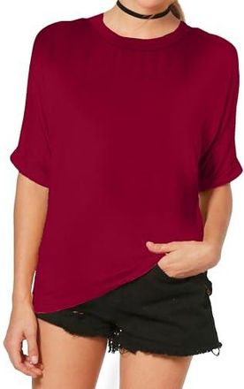 Re Tech UK T-Shirt Long Ample - pour Femme - col Rond avec Bande/Manches retroussées/Coupe Chauve-Souris - Grandes Tailles - Vin Rouge - XXXL EU 52-54 (Grande Ta