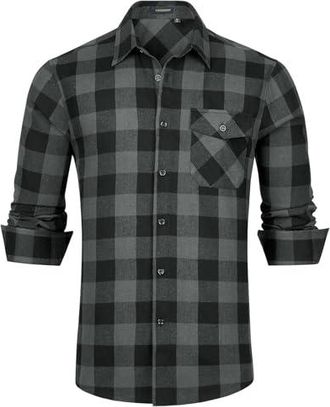 Hisdern Chemise Flanelle Carreaux Manches Longues en Coton avec Poche Coupe Classique Noire Taille 2XL