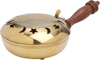 NKlaus R&auml;ucherpfanne Holzgriff Weihrauchgef&auml;&szlig; Messing Rauchfass Brenner Deko Gold 7557
