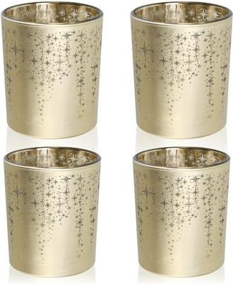 Com-Four Ensemble de 4 photophores - lanternes dor&eacute;es pour Bougies Chauffe-Plat et Petites Bougies piliers - photophore avec d&eacute;coration d&eacute;toiles - d&eacute;coration d